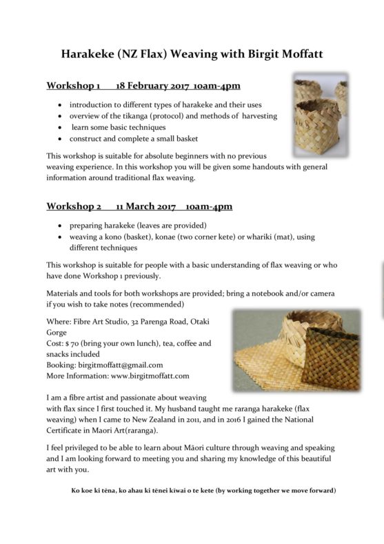 Harakeke (Flax) Weaving Workshops 2017 – Birgit Moffatt